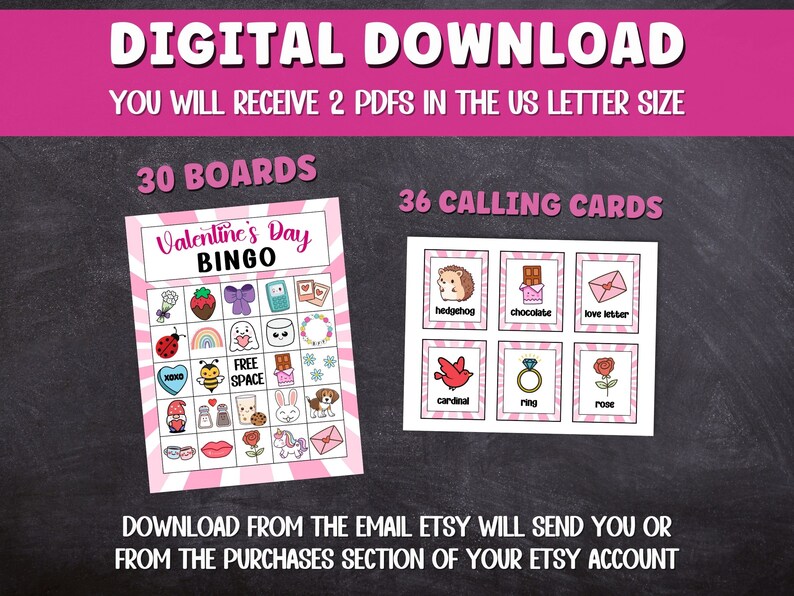 Kids Valentines Day BINGO Cards With 30 Unique Bingo Boards and Calling ...