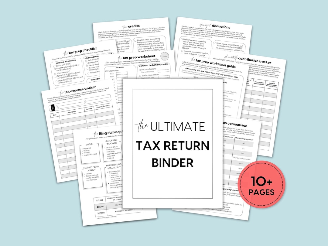 ULTIMATE Tax Return Binder With Tax Prep Checklist, Deduction Expense ...