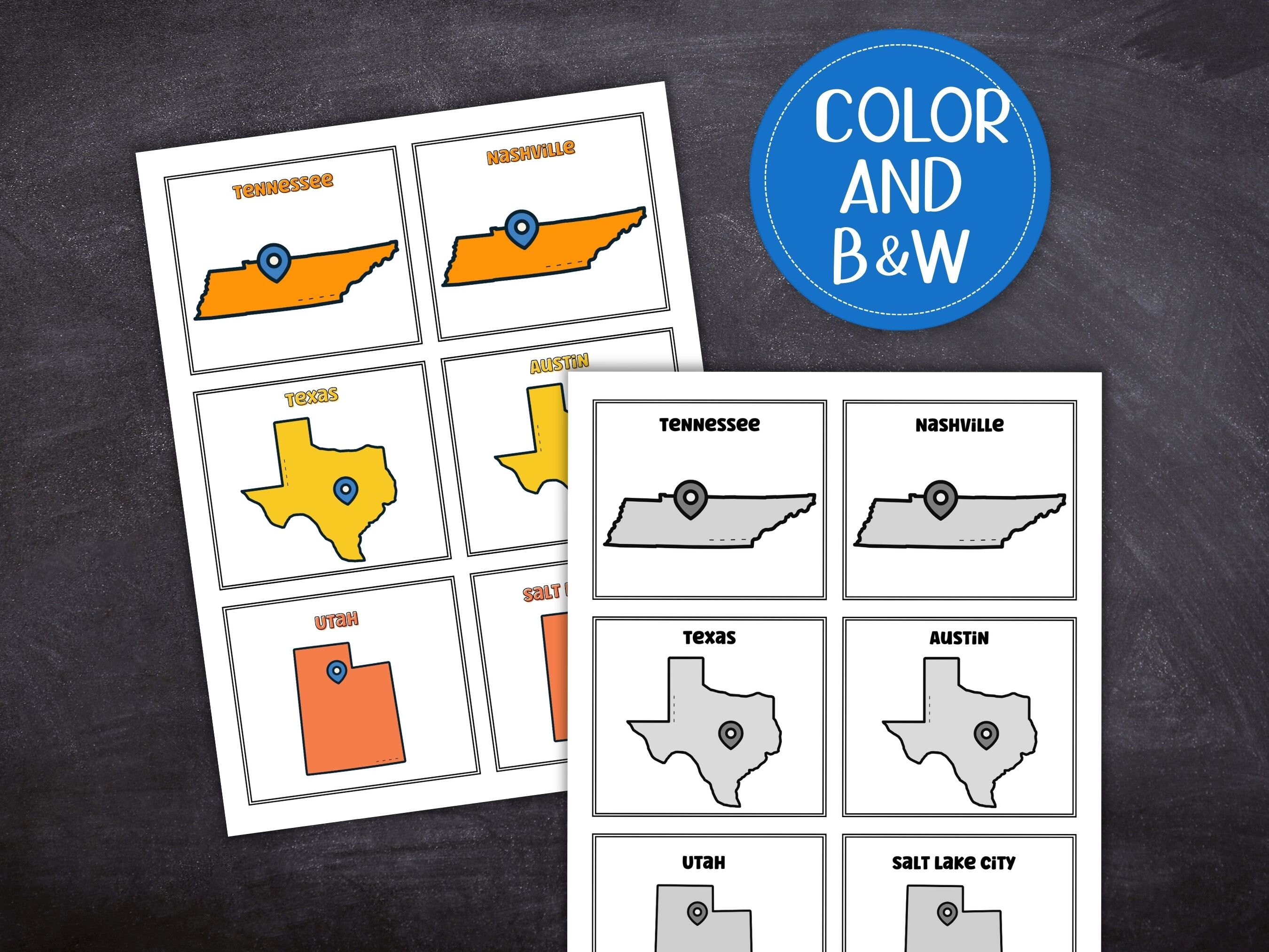 States and Capitals Memory Match Game All Regions US Geography 3rd 4th ...