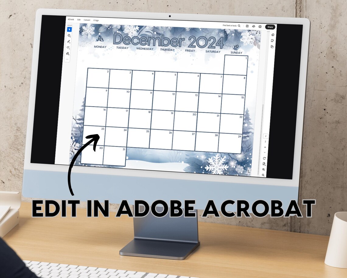 Editable December 2024 Calendar, Printable Monthly Calendar, Fillable ...