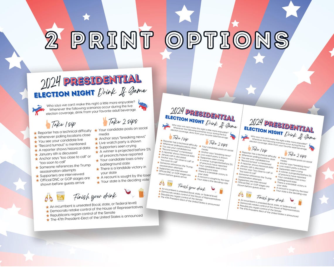 2024 Presidential Election Drinking Game, Election Night Game, Election ...