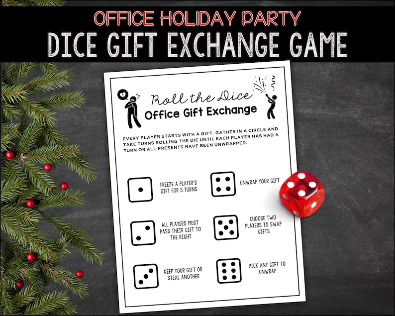 Work Gift Exchange Roll a Dice Game, Office Holiday Party Game, White ...