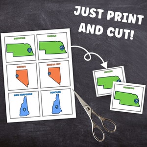 States and Capitals Memory Match Game All Regions US Geography 3rd 4th ...