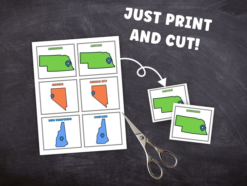 States and Capitals Memory Match Game All Regions US Geography 3rd 4th ...