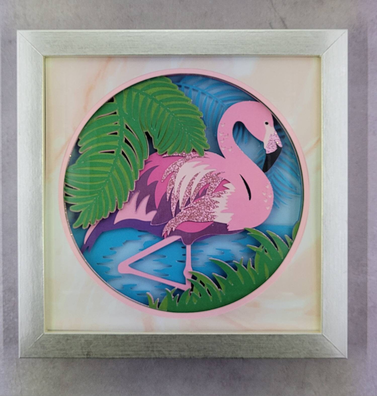 Flamingo 8 X 8 Shadowbox With Glitter and Foil Accents. Framed in a ...