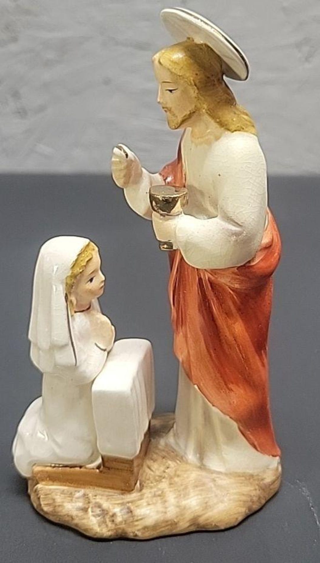 Vtg 60s Holy First Communion Jesus Statue Porcelain 5" Ht. Handpainted ...