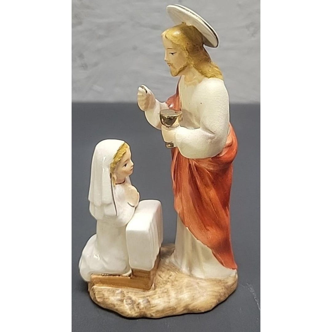 Vtg 60s Holy First Communion Jesus Statue Porcelain 5" Ht. Handpainted ...