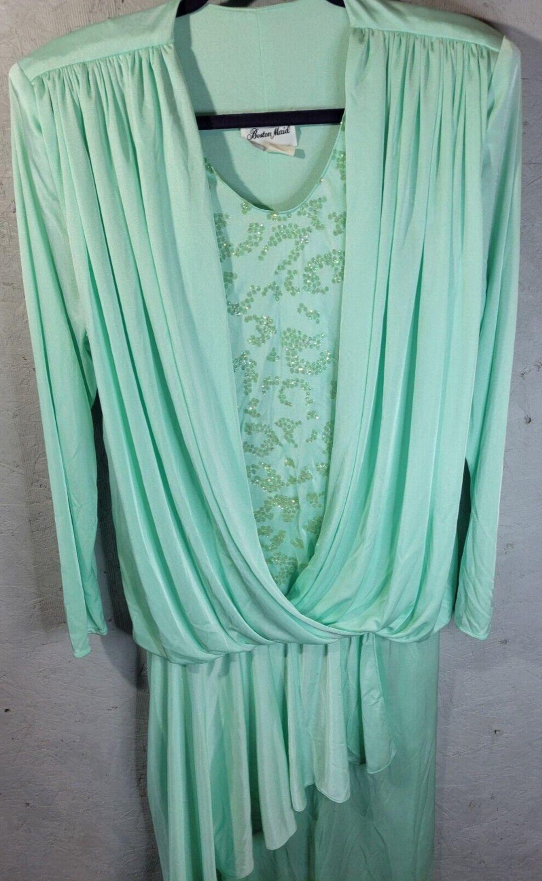 Vintage 80s Boston Maid Green Pleated Long Sleeve Dress Womens SZ 10 - Etsy