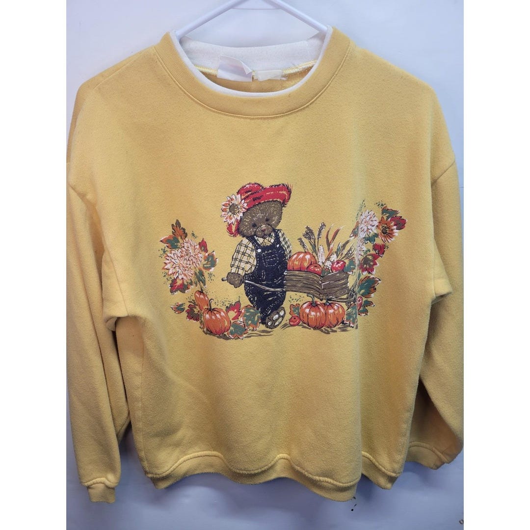 Vintage Bobbie Brooks Teddy Bear Sweatshirt Yellow Fall Pumpkins ...