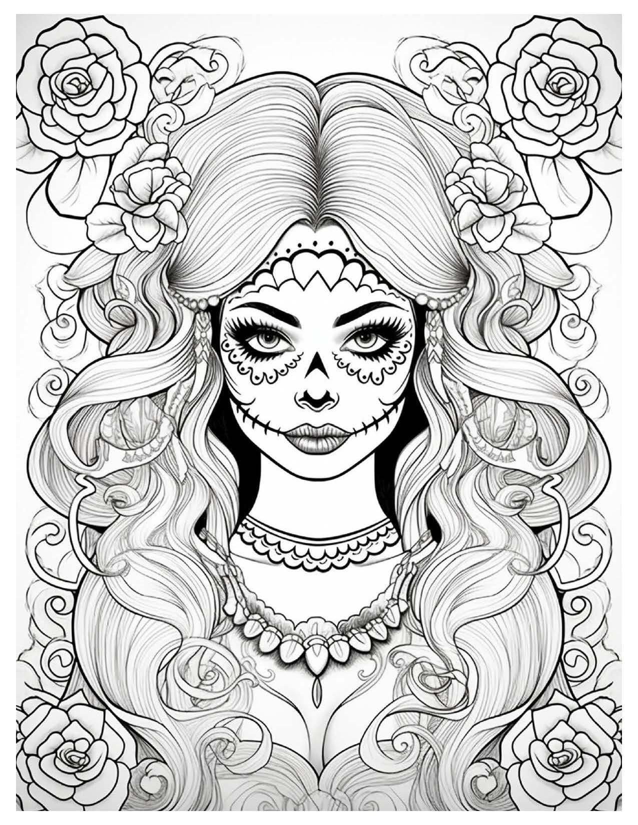 Skull Girl Coloring Pages, Skull Coloring Pages, Adult Coloring Book ...