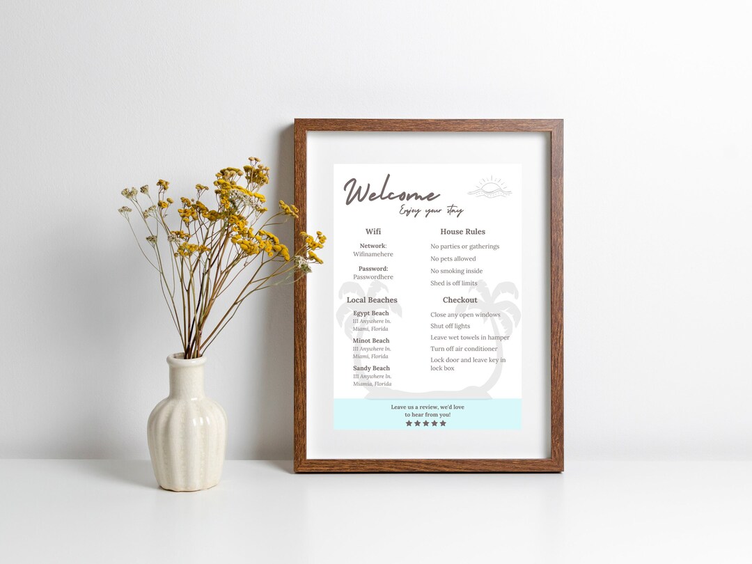 Beach Themed Airbnb Welcome Sign Template Airbnb Host Canva Template ...