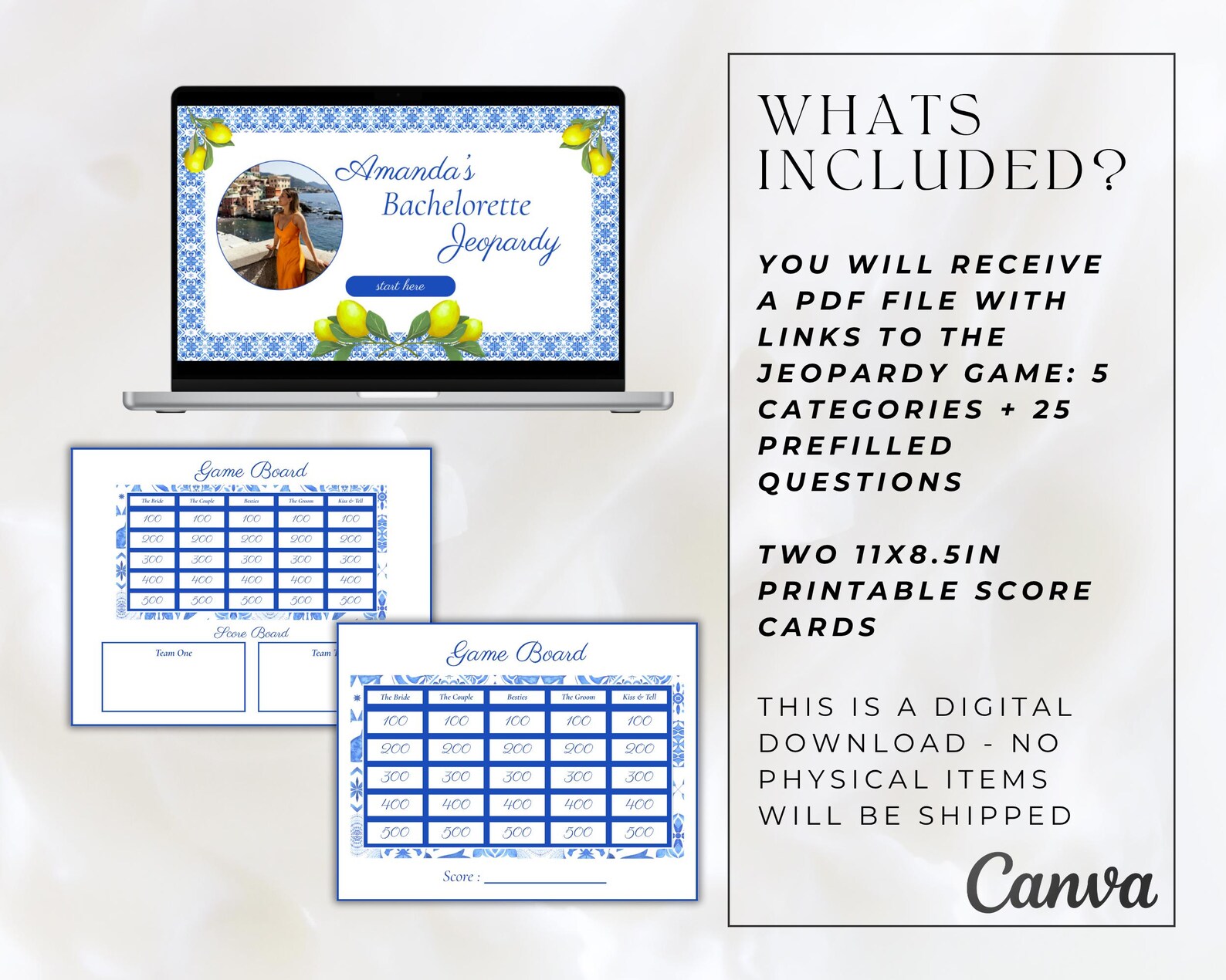Bachelorette Jeopardy Game Template Amalfi in Love Bridal Party ...
