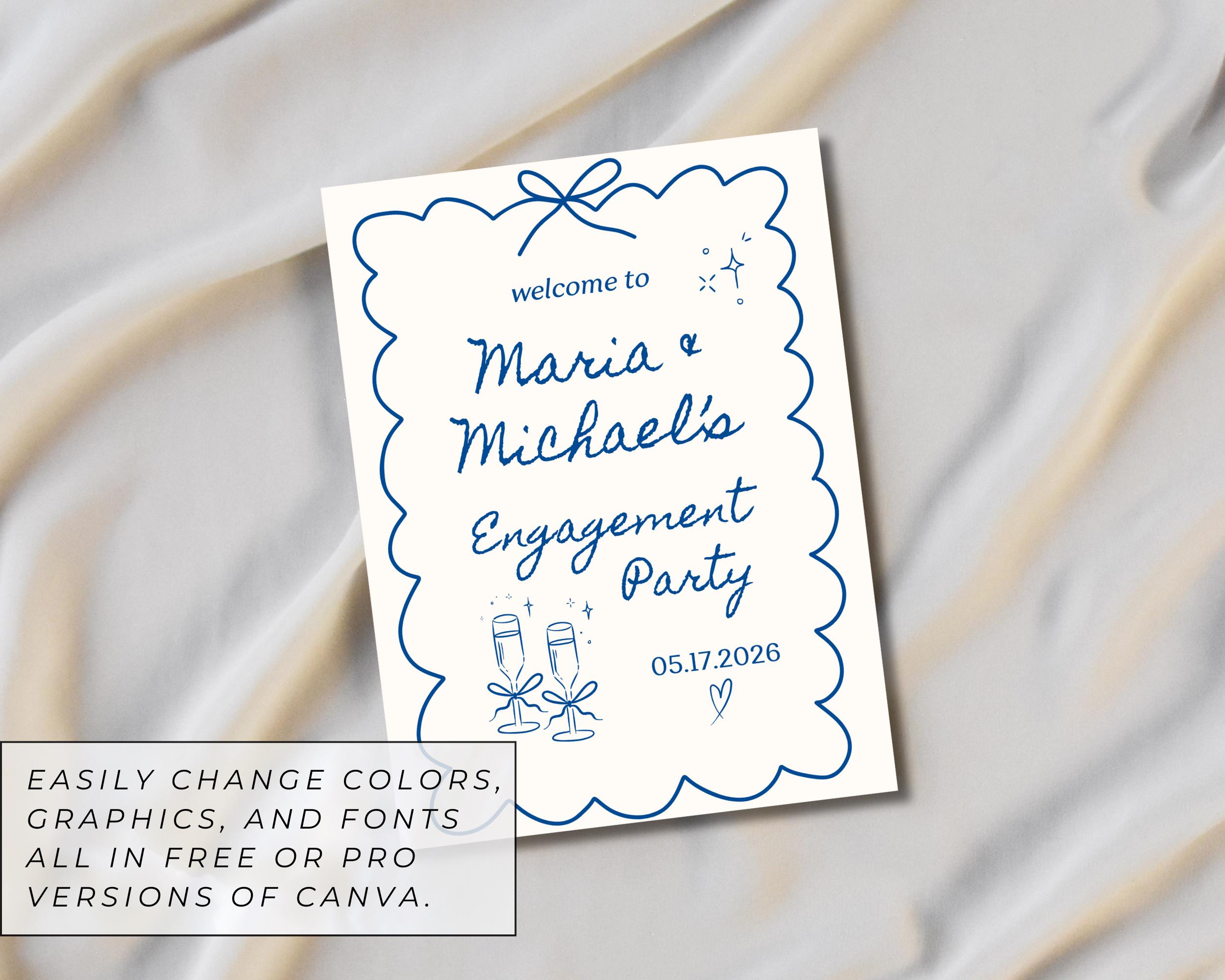Something Blue Engagement Party Sign Canva Template Editable Engagement ...