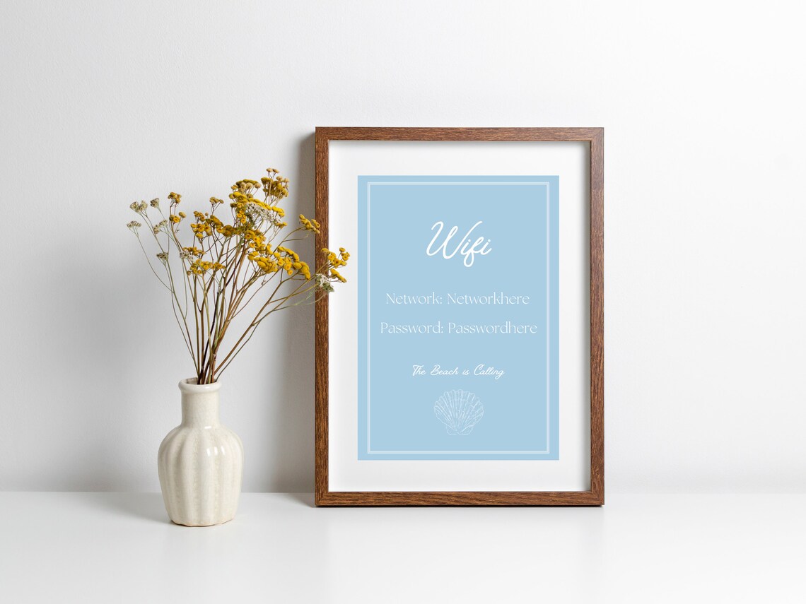 Printable Beach Wifi Sign Canva Template | Blue Beach Wifi Template ...