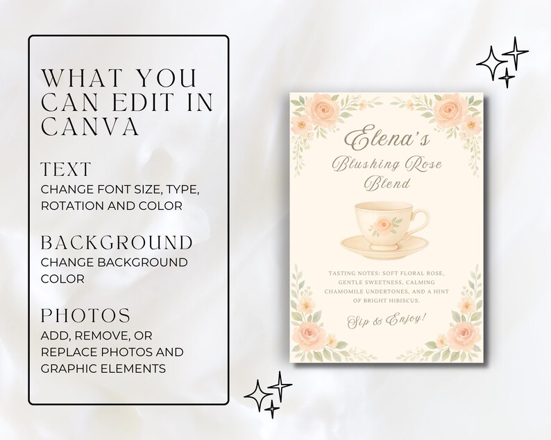 Afternoon Tea Signature Tea Sign Canva Template Afternoon Tea Bridal ...