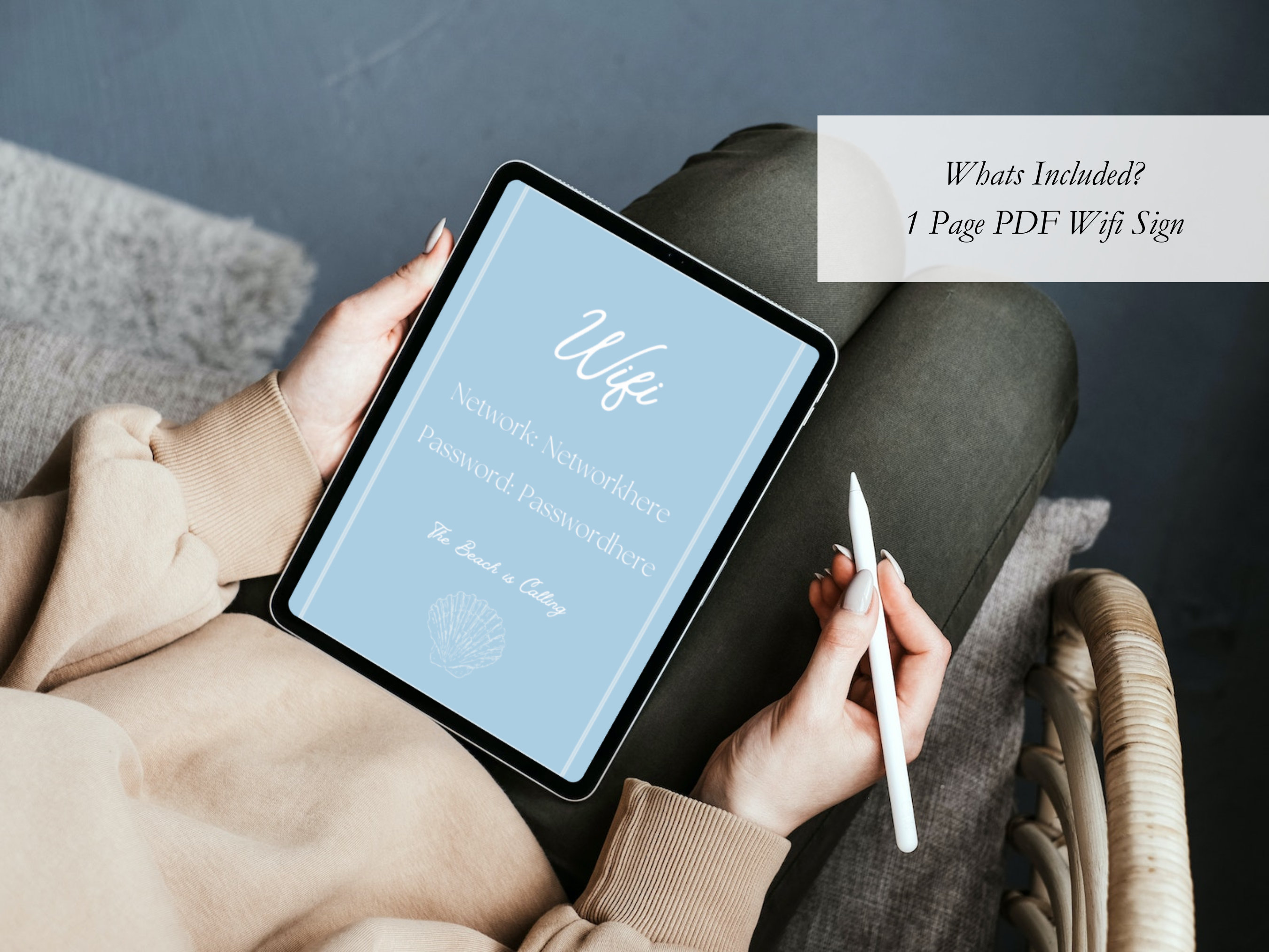 Printable Beach Wifi Sign Canva Template | Blue Beach Wifi Template ...