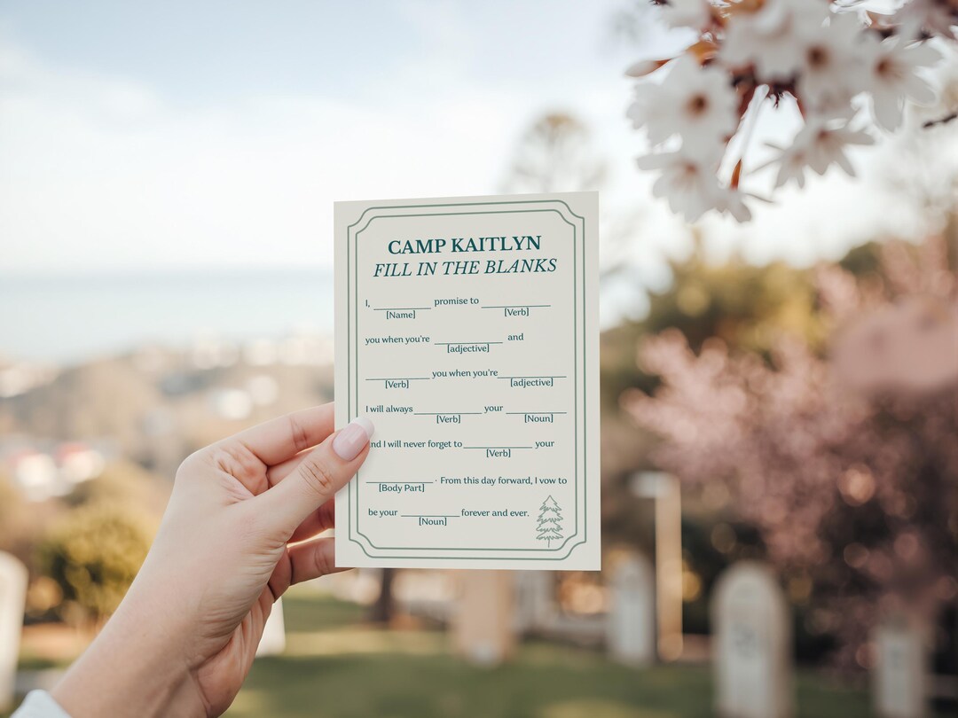 Camp Bridal Shower Fill in the Blanks Printable Funny Bachelorette Game ...