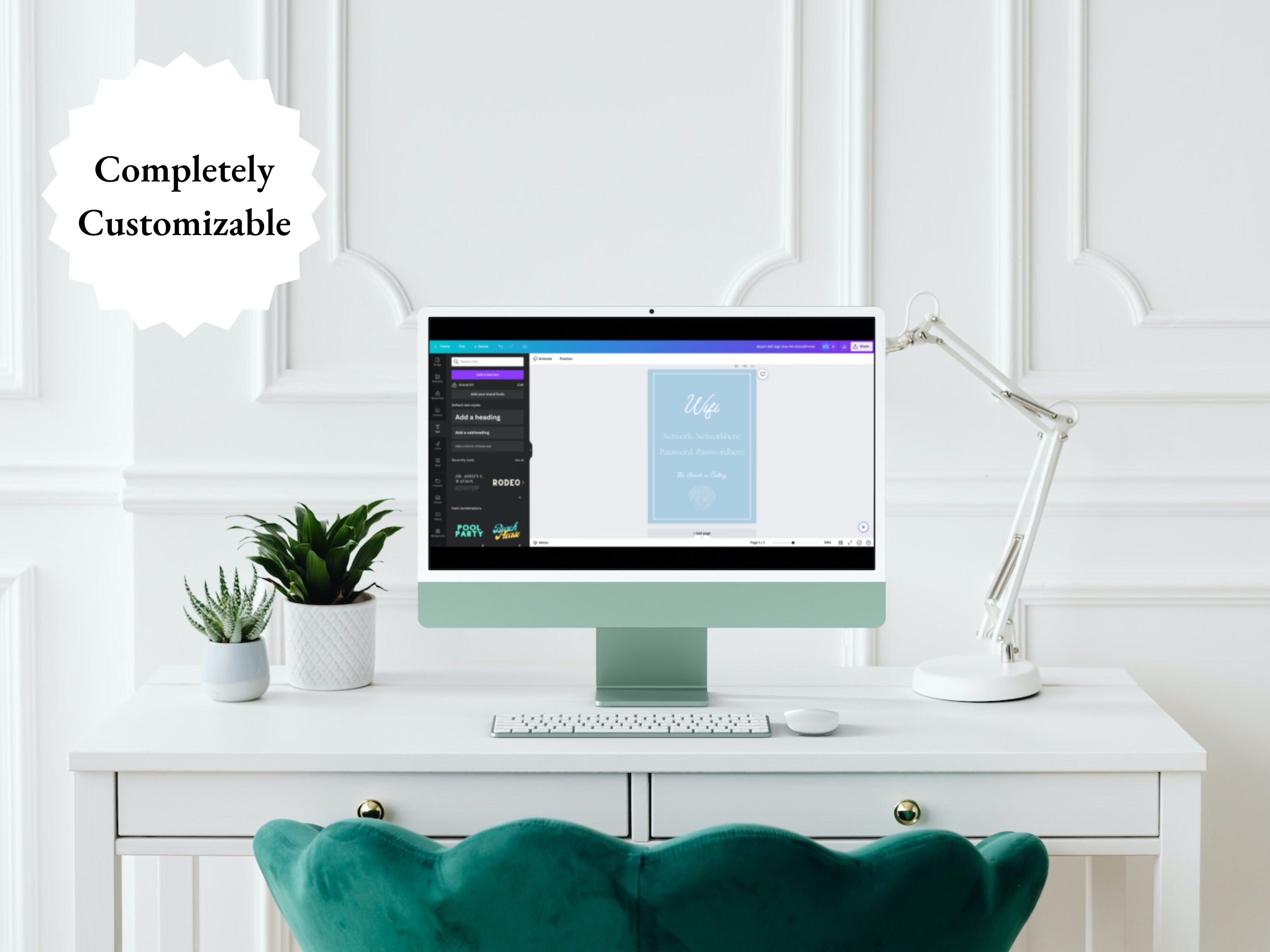 Printable Beach Wifi Sign Canva Template | Blue Beach Wifi Template ...