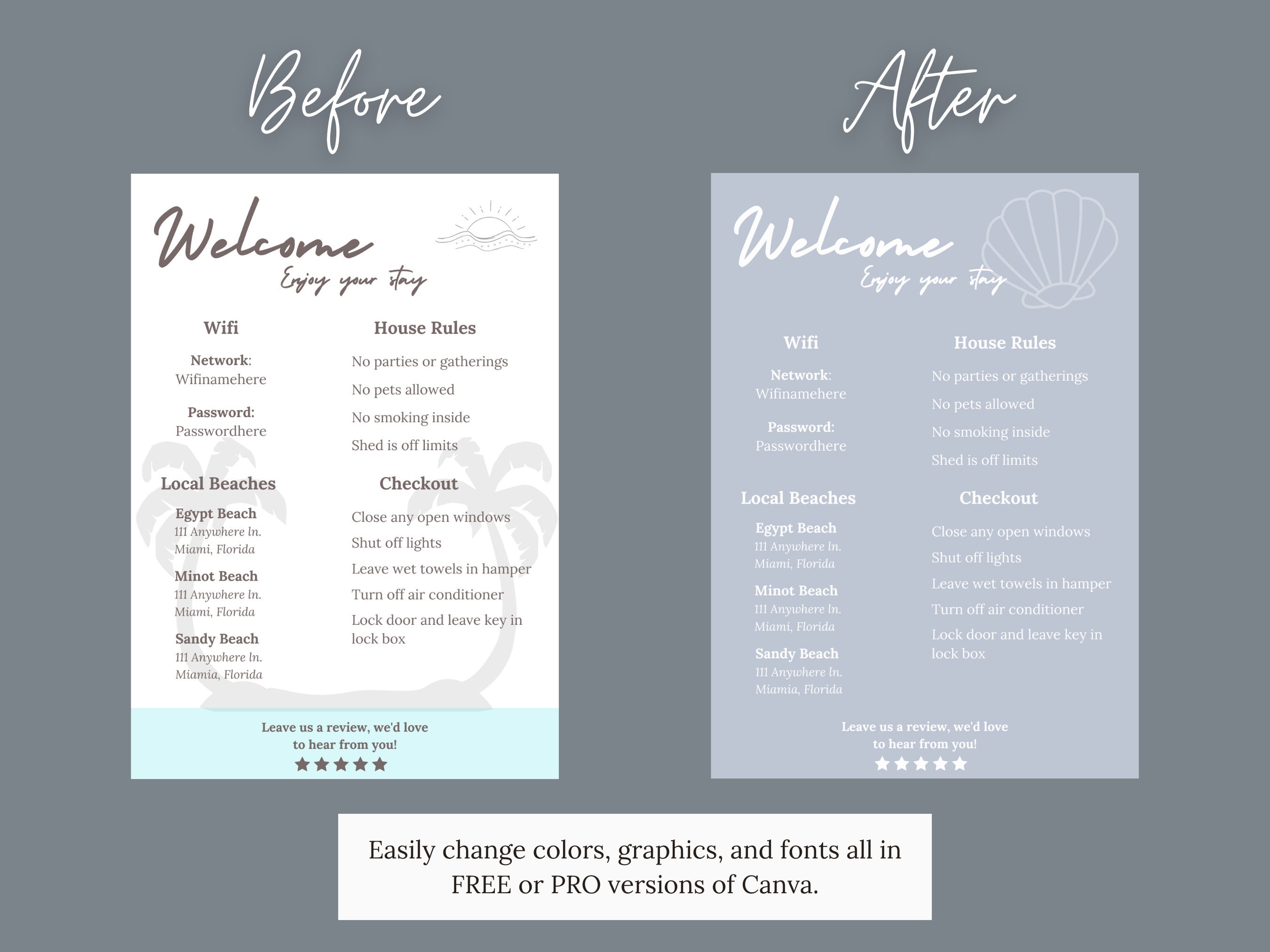 Beach Themed Airbnb Welcome Sign Template | Airbnb Host Canva Template ...