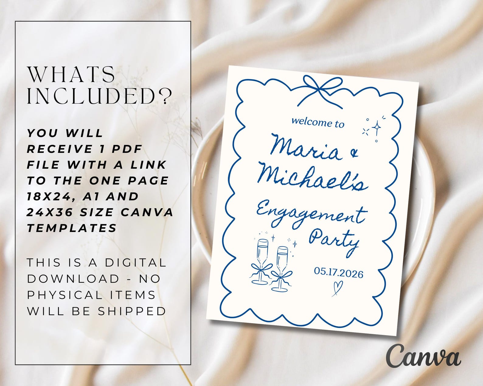 Something Blue Engagement Party Sign Canva Template Editable Engagement ...