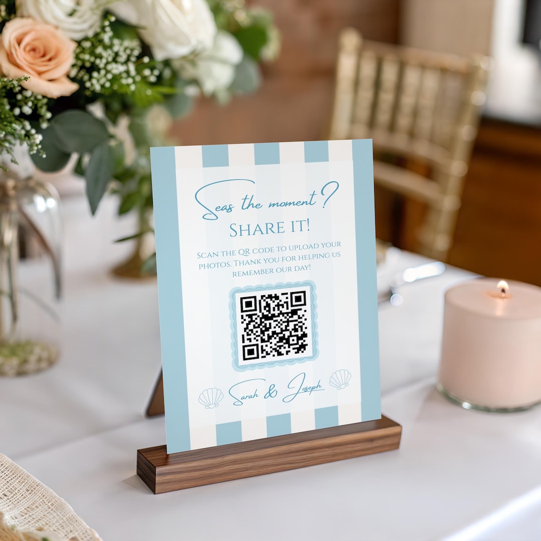 Wedding Photo QR Table Sign Template Coastal Table Sign Editable Canva ...
