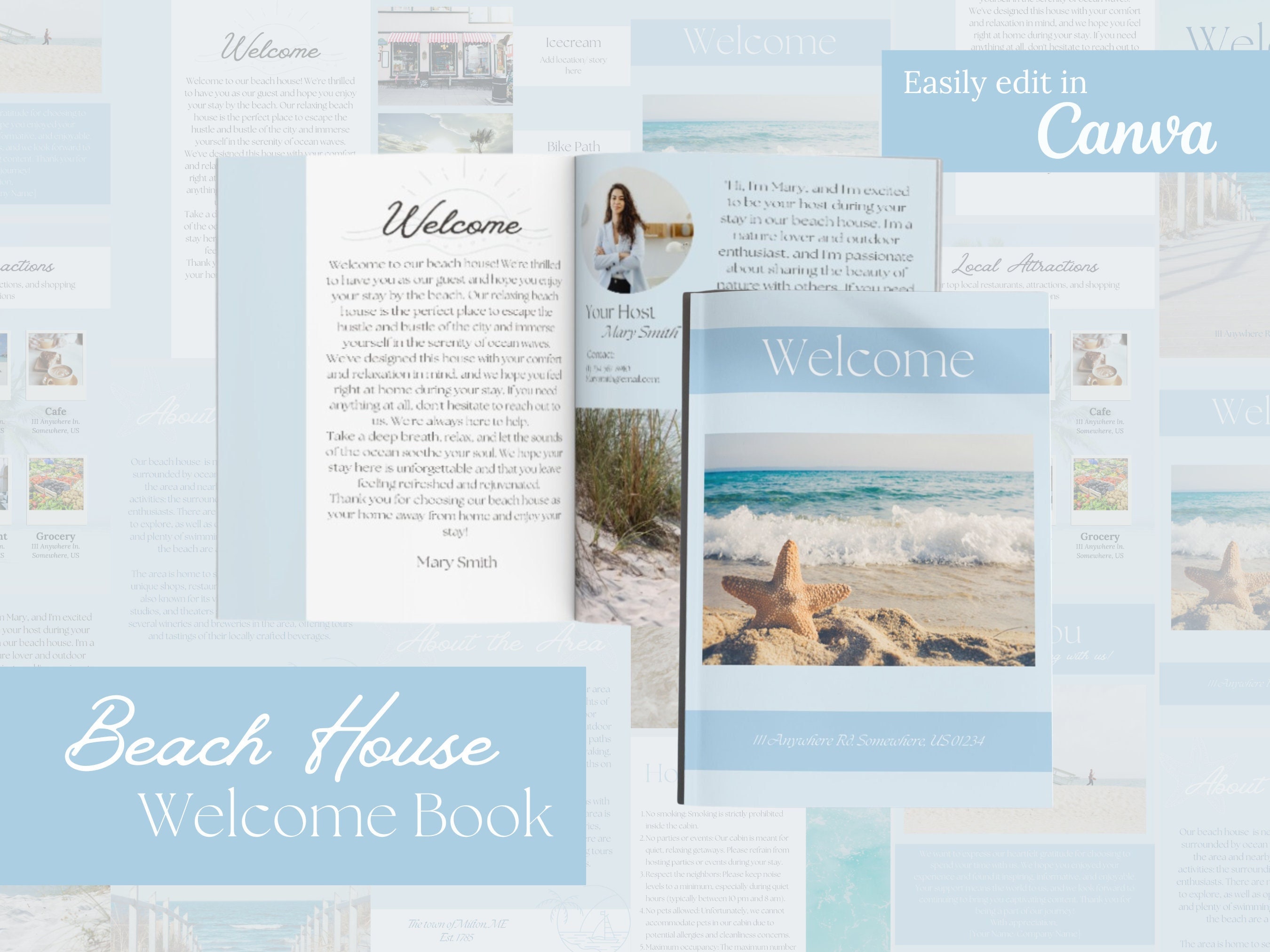 Airbnb Beach Welcome Book Template | Welcome Book Canva Template | Vrbo ...