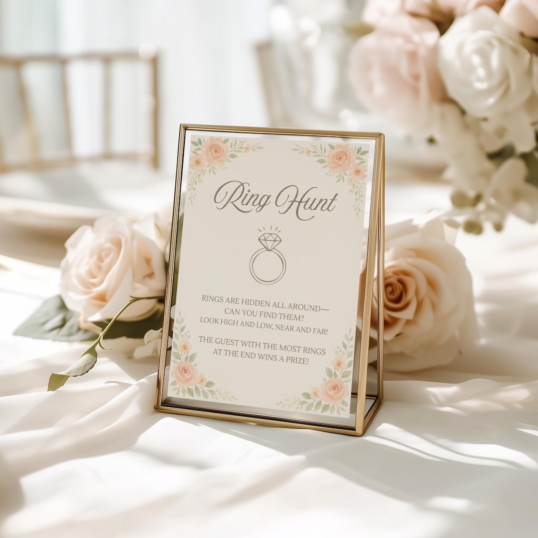 Bridal Shower Ring Hunt Game Table Sign Template Floral Find the Bling ...