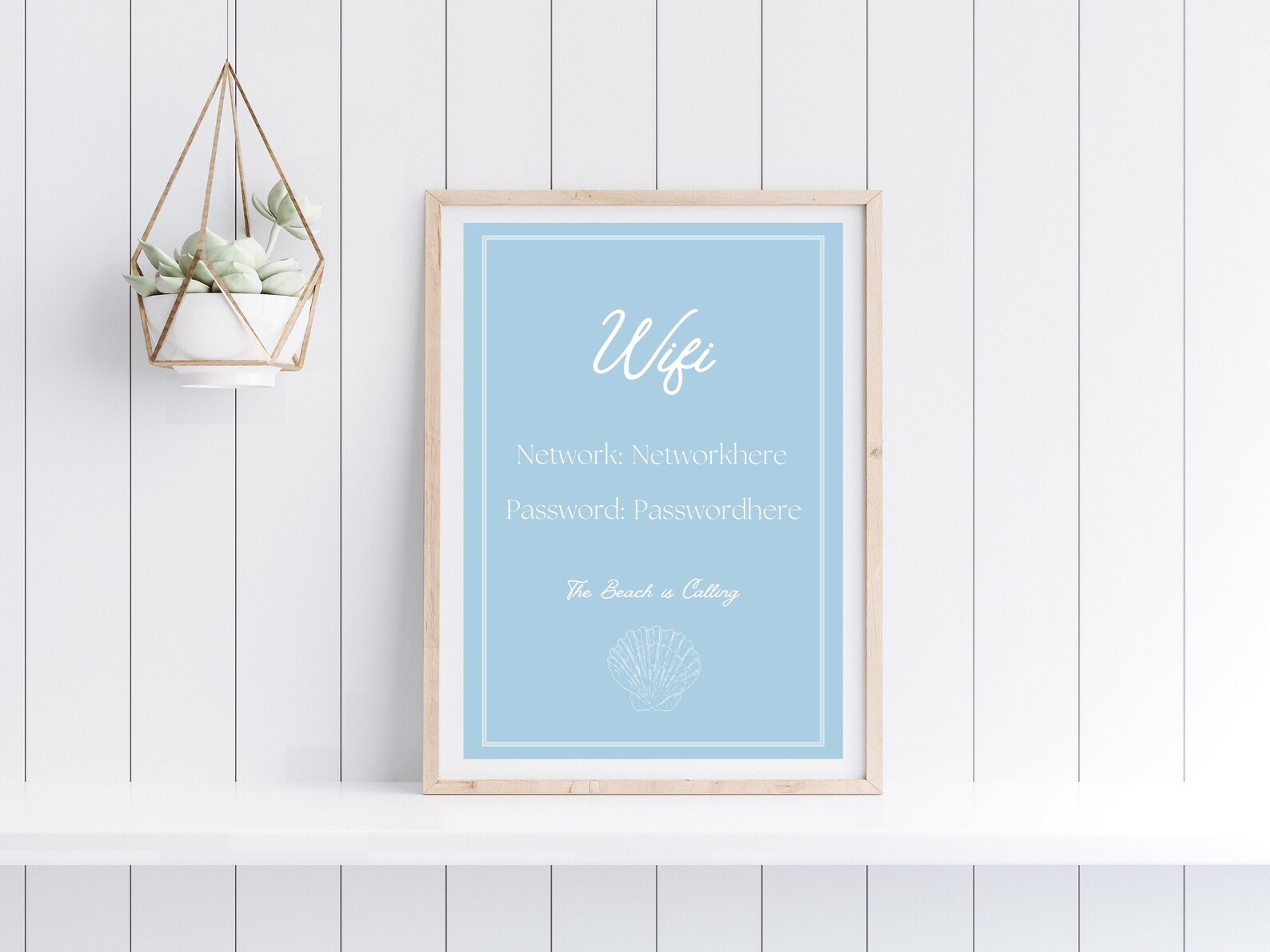 Printable Beach Wifi Sign Canva Template | Blue Beach Wifi Template ...