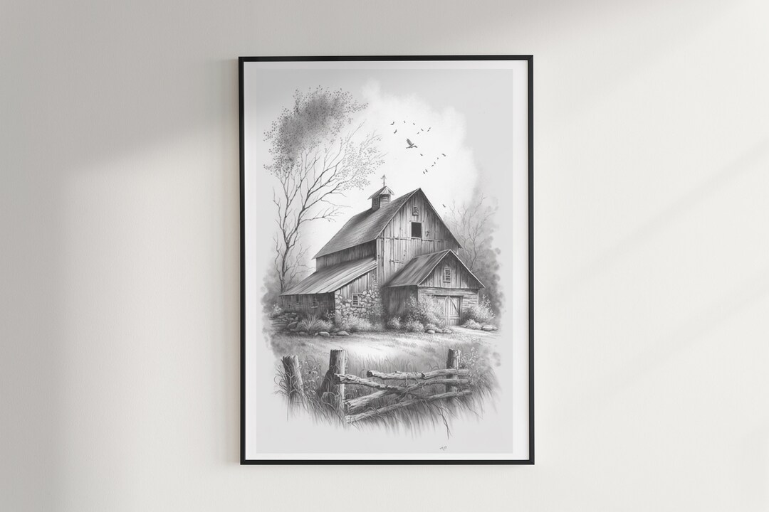 Old Barn Sketch - Etsy