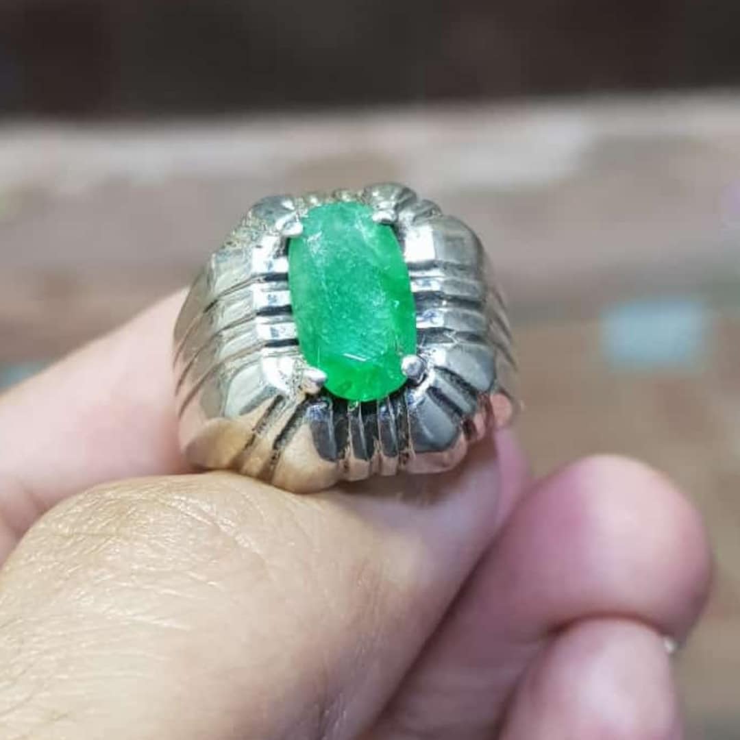 Natural Emerald Ring_mens Emerald Ring_pakistan Mine Green Emerald Ring ...