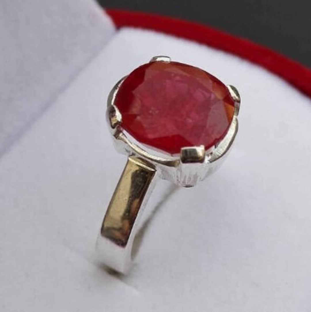 Natural Big Red Ruby for Girl - Engagement Ring - 14K White Gold Plated ...