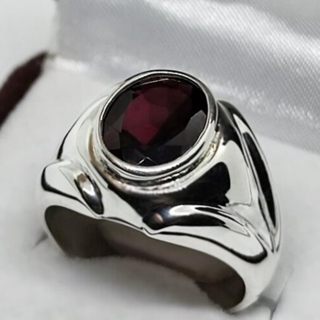 Real Garnet Stone Heavy Sterling Frame 925 Garnet Gift Mens Ring Gift ...