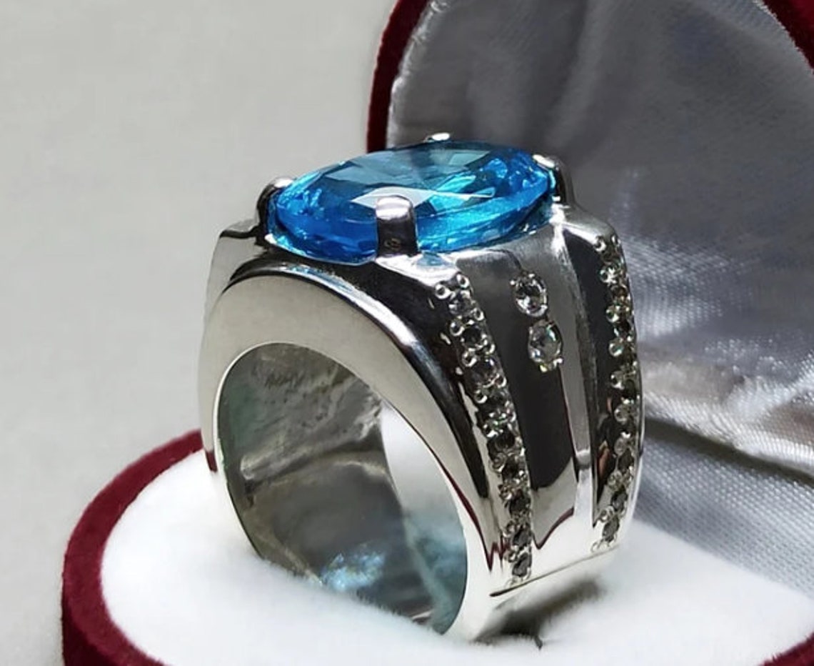 24 Carats Plus Natural Blue Big Topaz Ring_real Blue Topaz Ring - New ...
