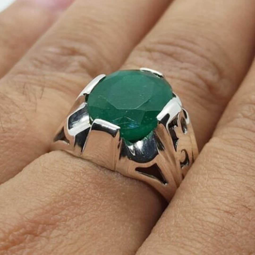 Natural Emerald Ring Genuine Zamurd Stone Christmas Gift Rings Best ...