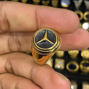 Dream Car Ring Mercedes-benz Logo Ring 14k Gold Plated Ring Heavy Men ...