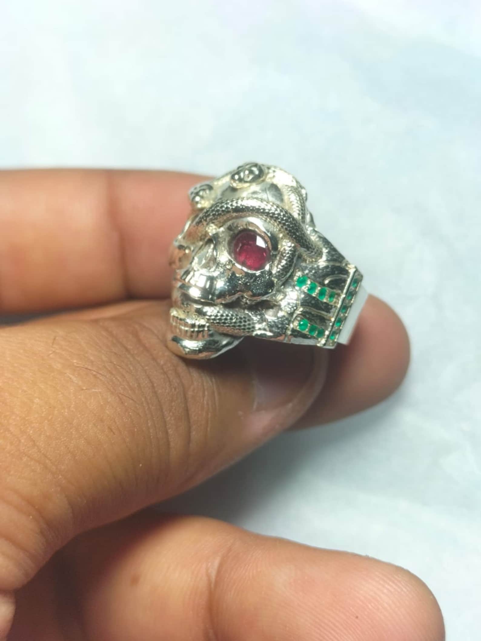 Antique Handmade Ring With Horror Skull Band Silver 925 Ring Snake ...