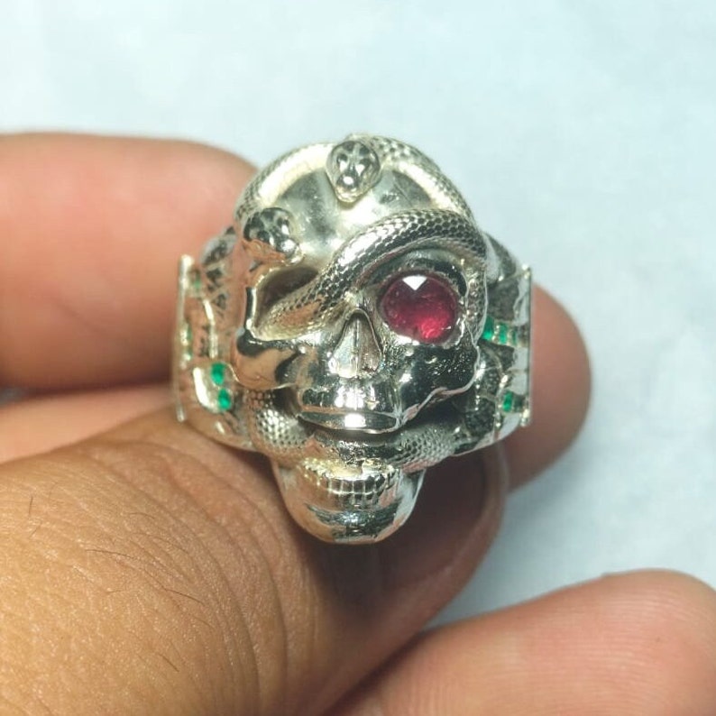 Antique Handmade Ring With Horror Skull Band Silver 925 Ring Snake ...