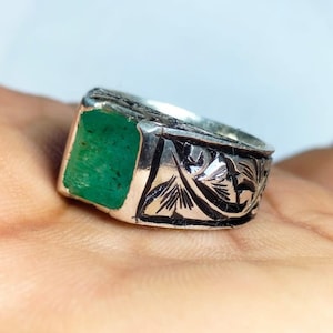 Natural Emerald Pakistan Mine Zamurd Stone Ring Rare Emerald Stone Ring ...