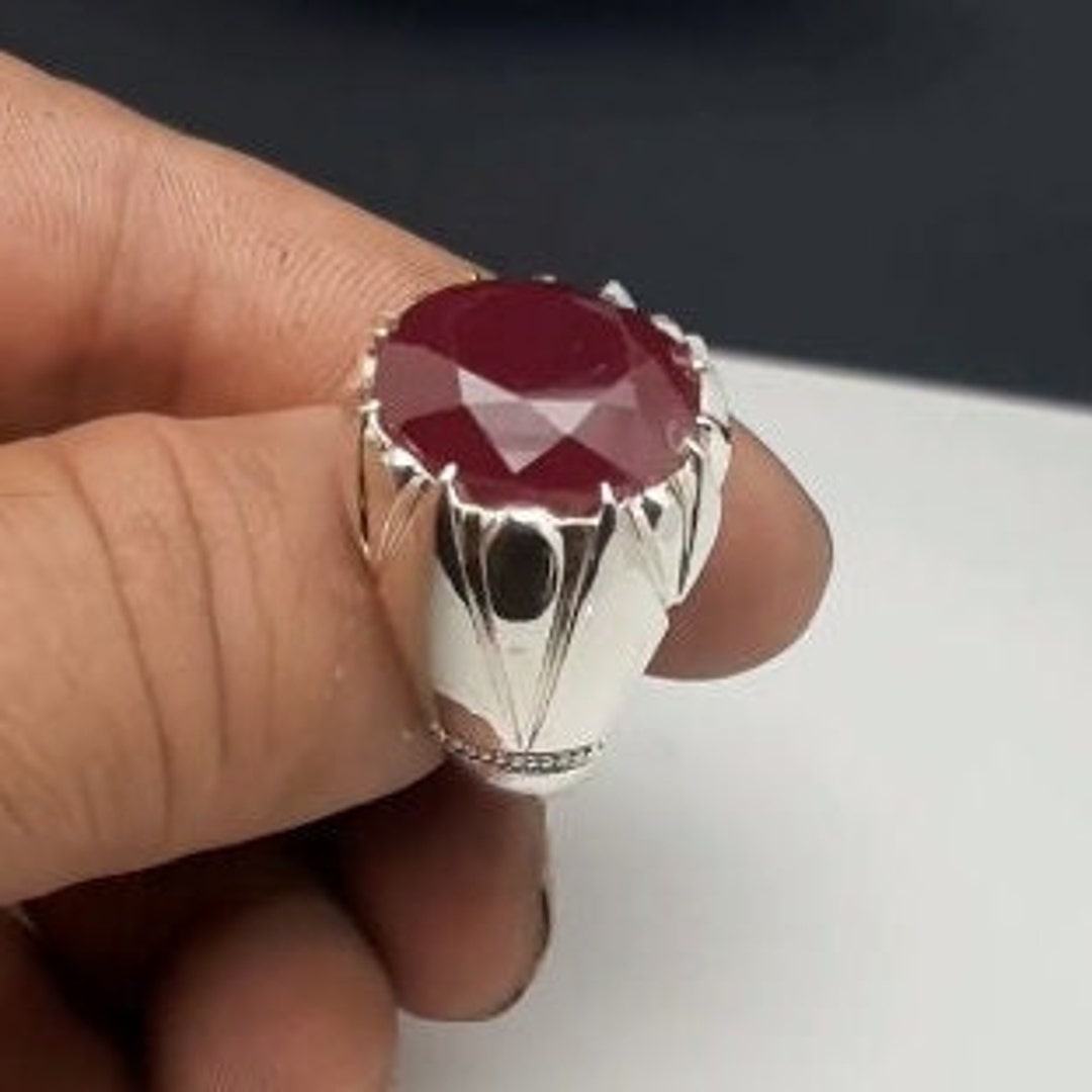 Big Red Ruby Stone Ring Antique Natural Ruby Ring Handmade Sterling ...