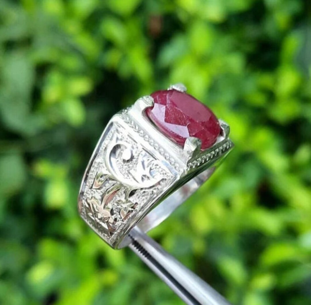 Natural Red Ruby Ring Unheated Untreated Original Ruby for Mens Ring ...