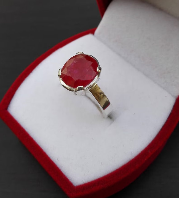 Natural Big Red Ruby for Girl Engagement Ring 14K White Gold Plated ...