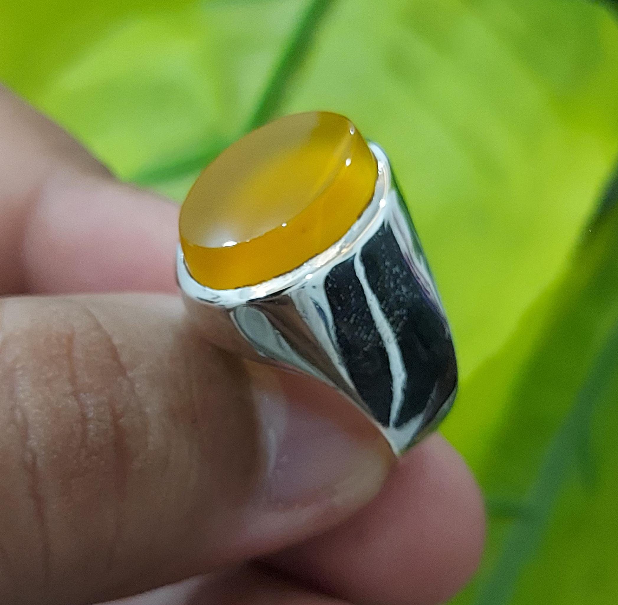 Yellow Agate Ring Natural Yellow Agate Ring Handmade Aqeeq Stone Big ...