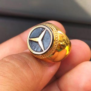 Dream Car Ring Mercedes-benz Logo Ring 14k Gold Plated Ring Heavy Men ...