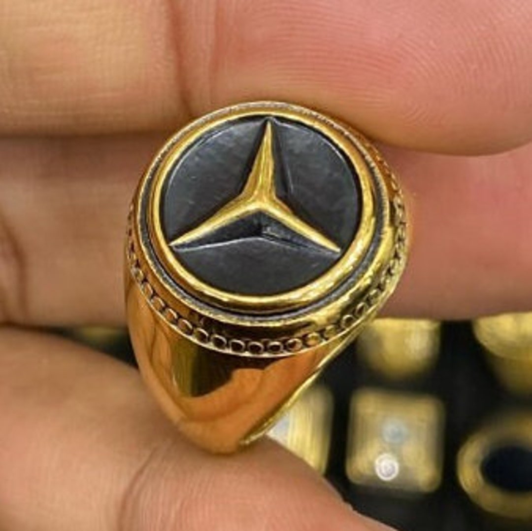 Dream Car Ring Mercedes-benz Logo Ring 14k Gold Plated Ring Heavy Men ...