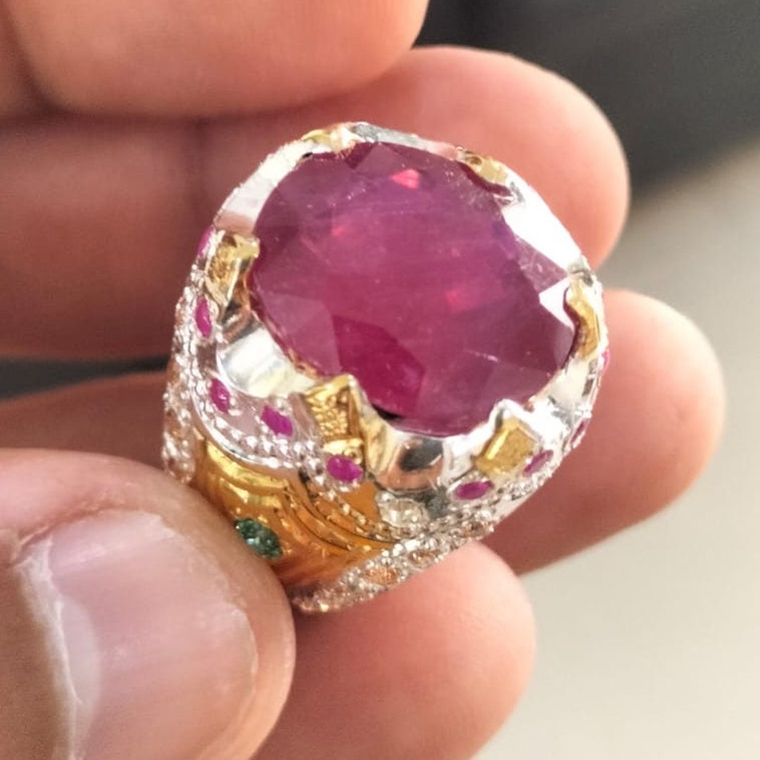 Natural Big Red Ruby - Unisex Ring - Giant Ruby 23 Ct Gem - 14K Gold ...