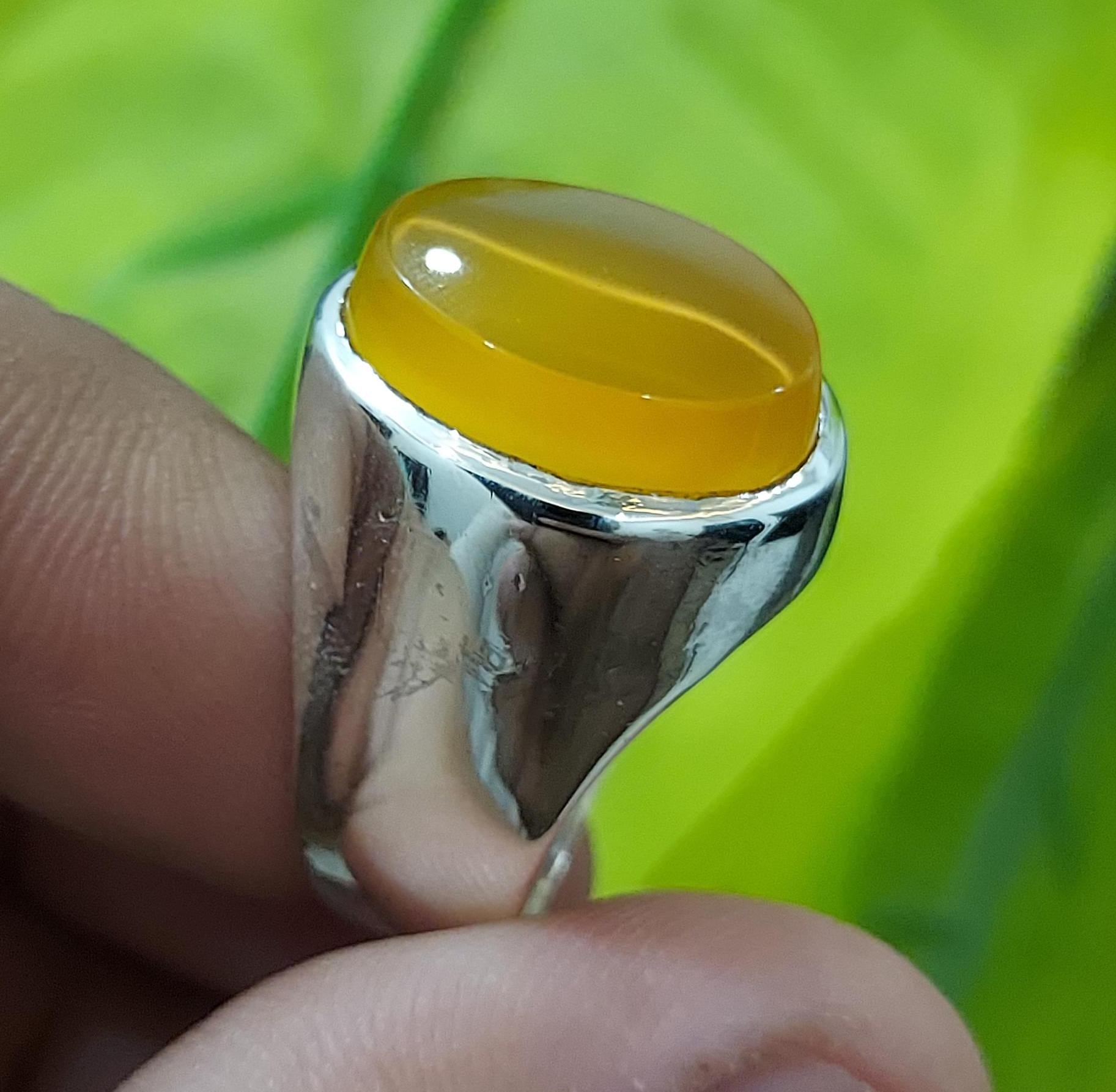 Yellow Agate Ring Natural Yellow Agate Ring Handmade Aqeeq Stone Big ...