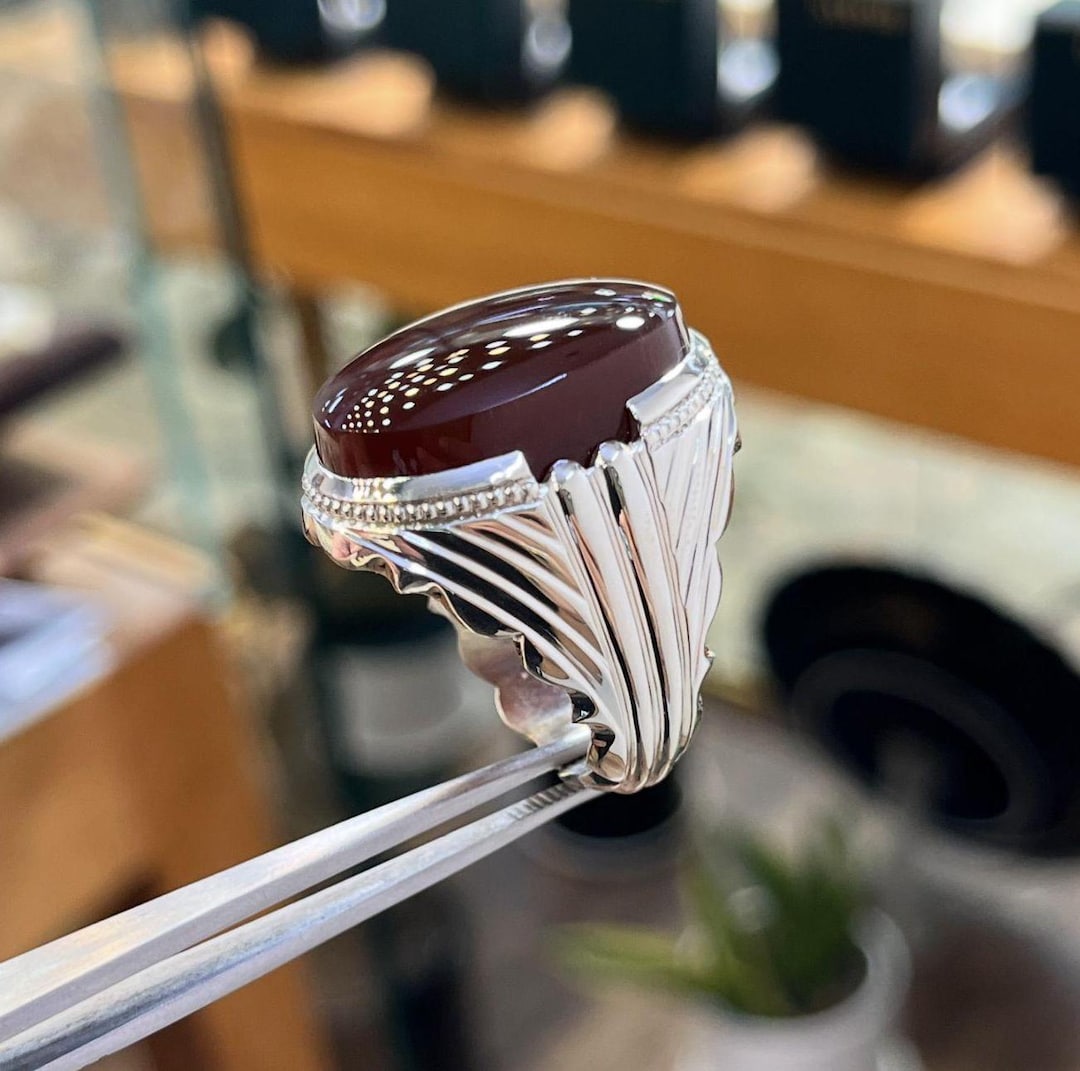 Original Yemeni Al-kabadi Aqeeq Ring - Natural Dark Brown Agate ...