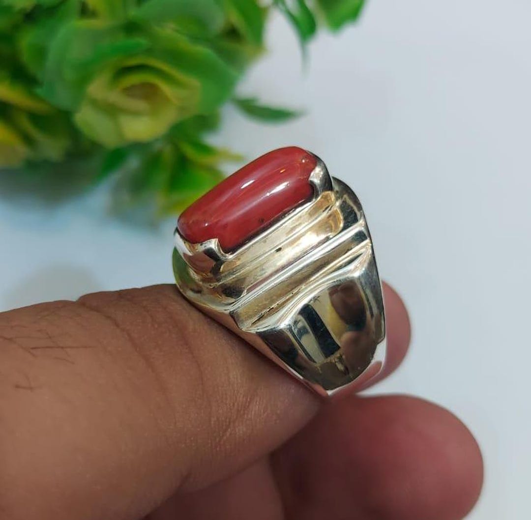 Coral Ring Marjan Ring for Men Capsule Shape Coral Sterling 925 Silver ...