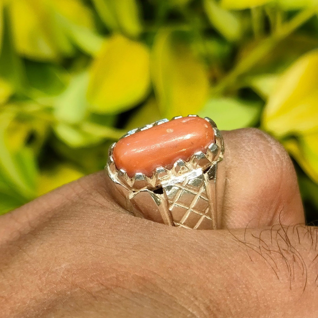 Real Coral Stone Ring - 100% Natural Marjan Stone Ring - Deep Sea Coral ...