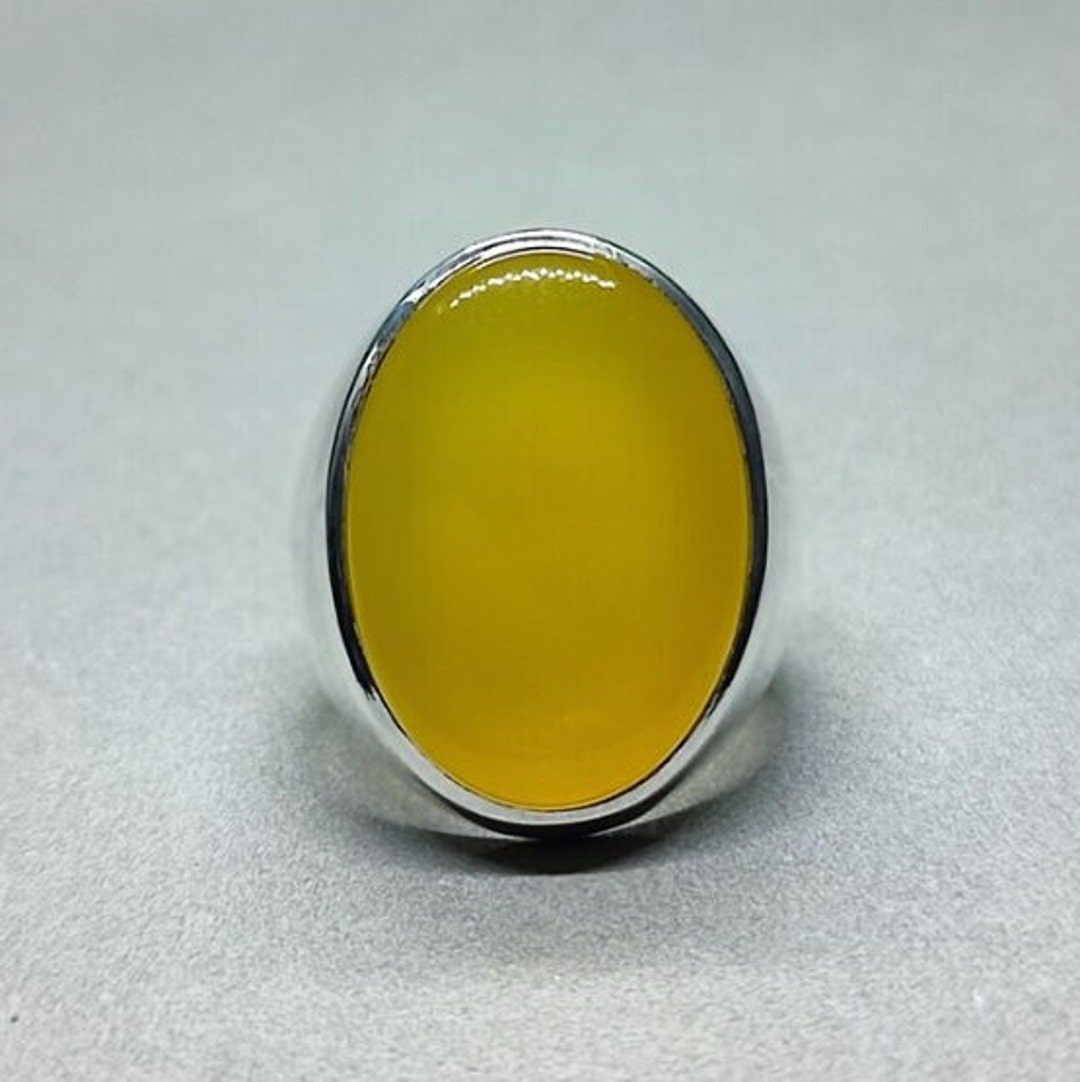 Agate Ring Yellow Agate Ring Natural Yellow Agate Ring Handmade Aqeeq ...